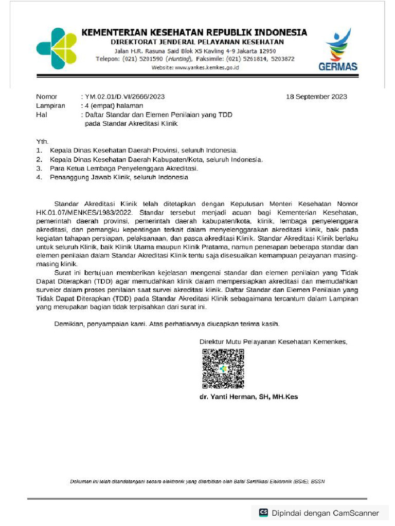 Daftar Standar Dan Elemen Penilaian Yang TDD Pada Standar Akreditasi Klinik | PDF