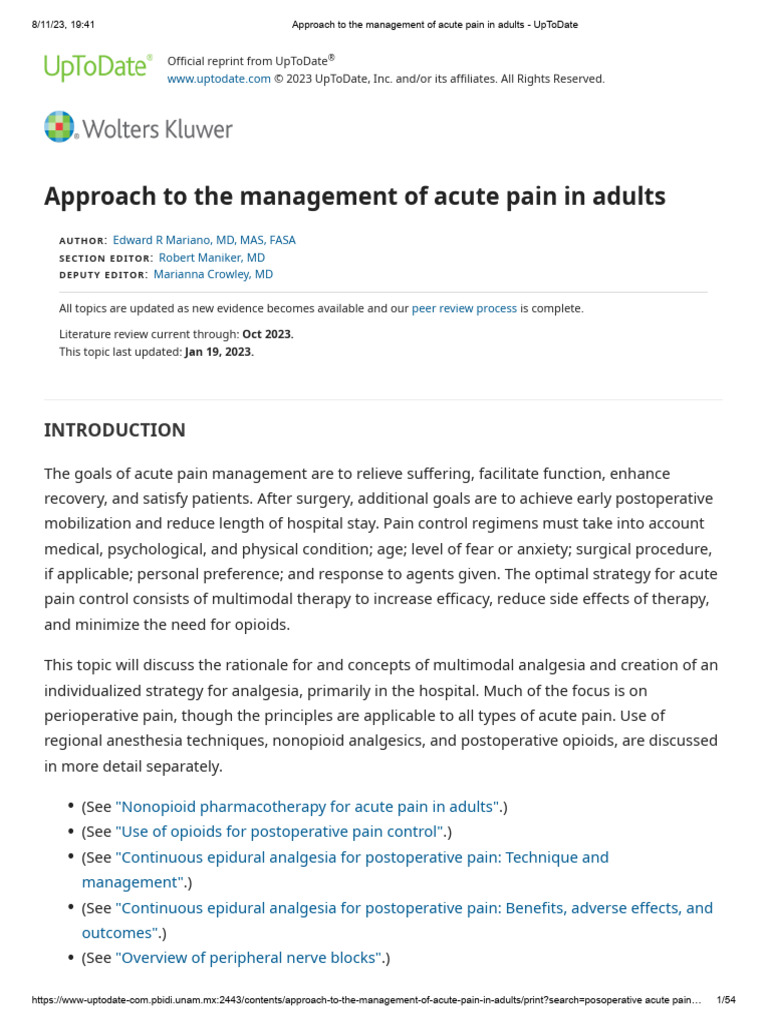Approach To The Management of Acute Pain in Adults - UpToDate | PDF ...