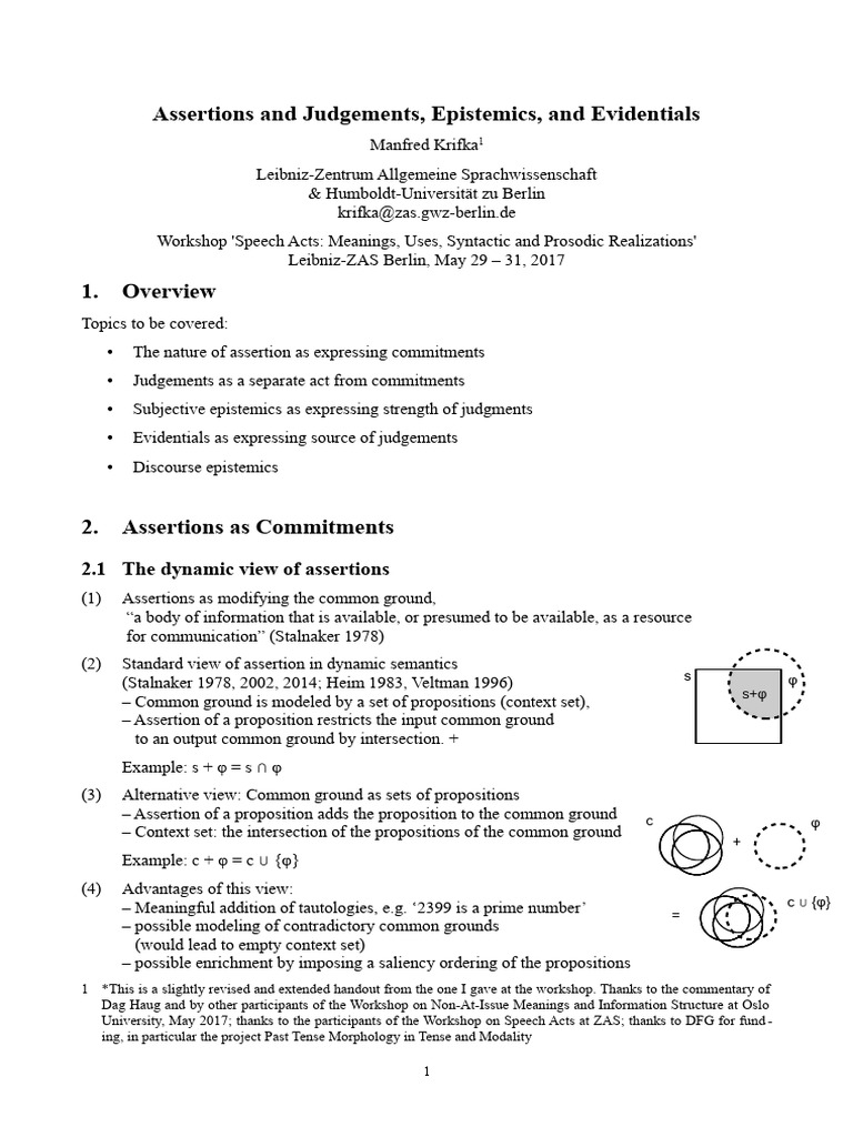 Krifka 2017 Commitment Epistemics Handout | PDF | Proposition | Syntax