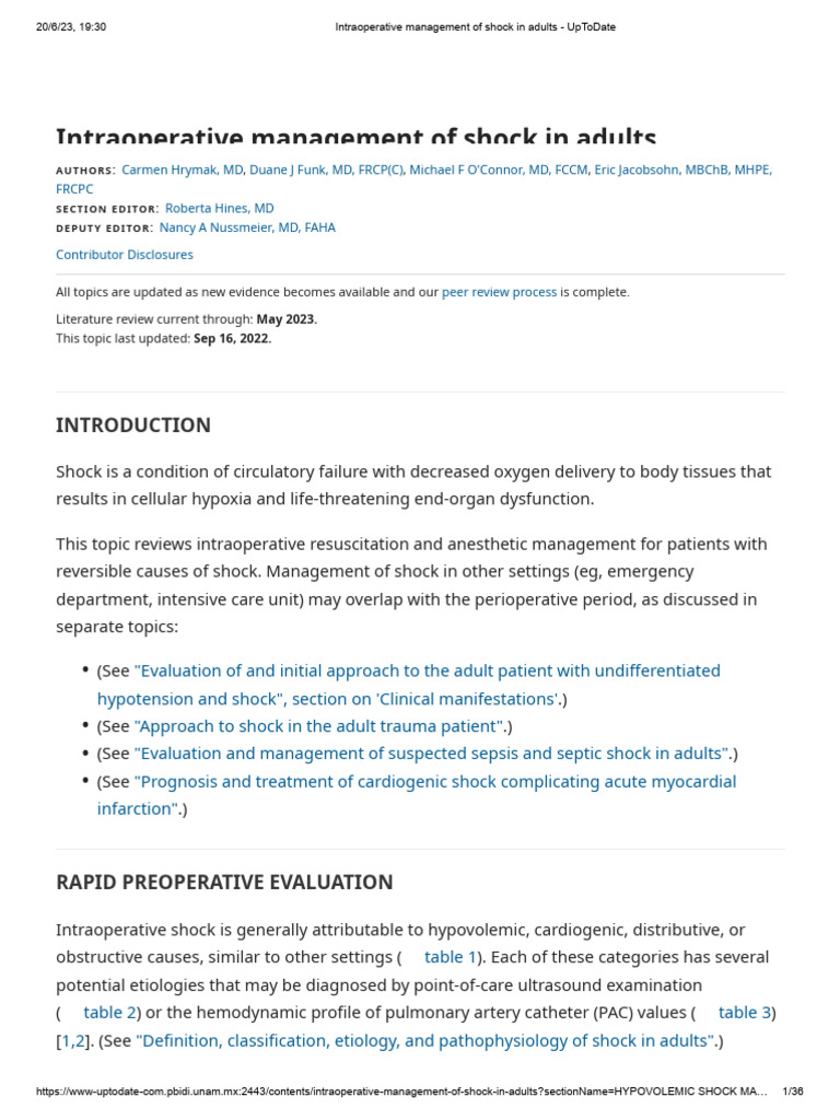Intraoperative Management of Shock in Adults - UpToDate | PDF | Shock (Circulatory ...