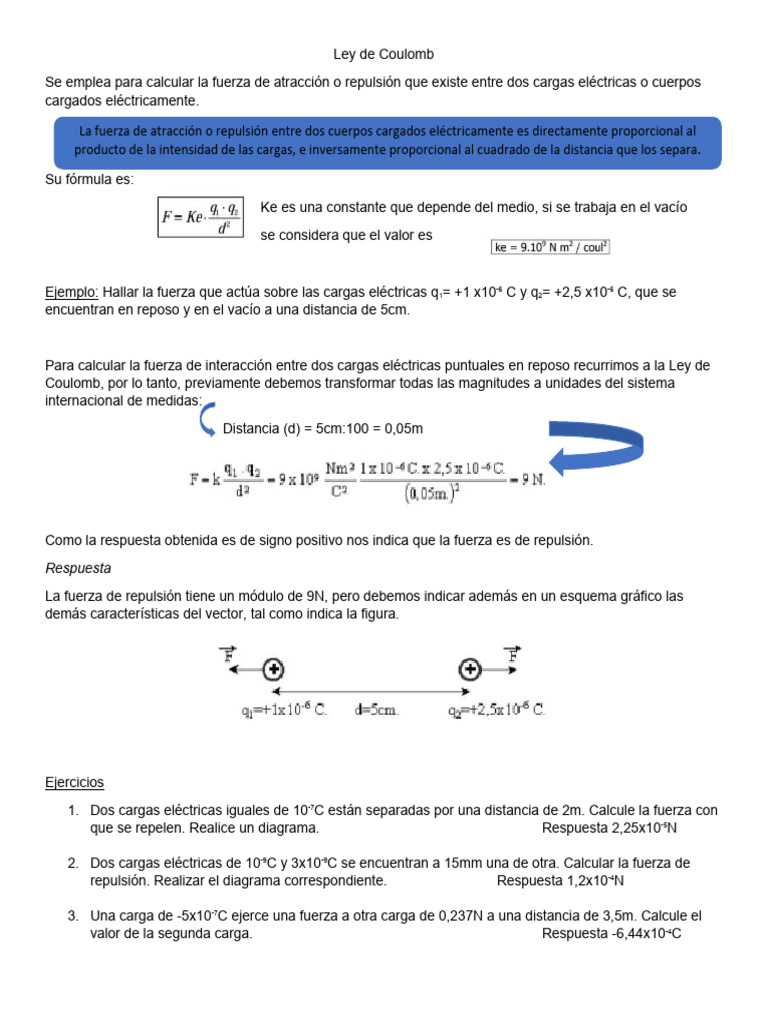 Ley de Coulomb | PDF | Fuerza | Carga eléctrica