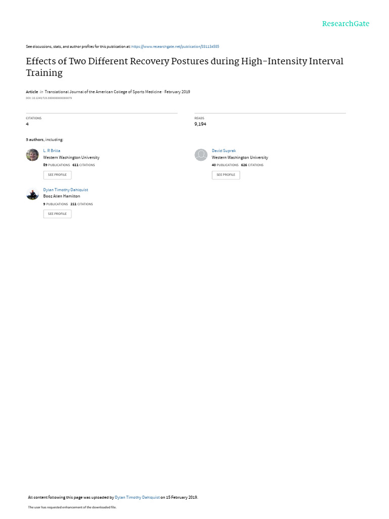 Effects of Two Different Recovery Postures During.1 | PDF | High ...