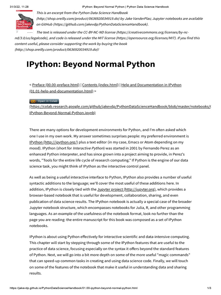 Ipython Beyond Normal Python Python Data Science Handbook Pdf Python Programming
