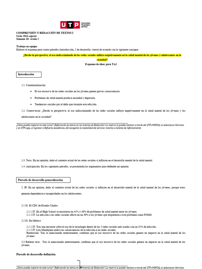 Esquema de la TA2 (1) | PDF | Ansiedad | Salud mental