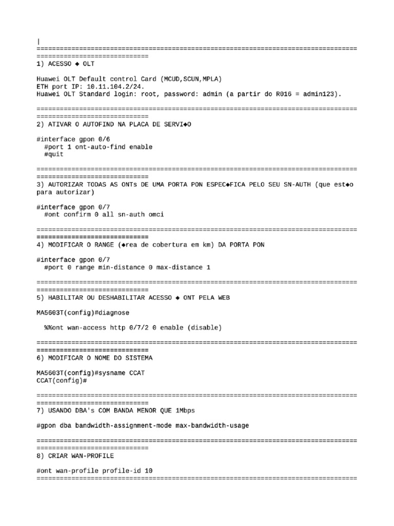 OLT Huawei - Comandos CLI v2.1 - TOAZ - INFO | PDF