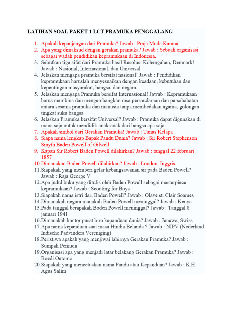 Latihan Soal Paket 1 LCT Pramuka Penggalang | PDF
