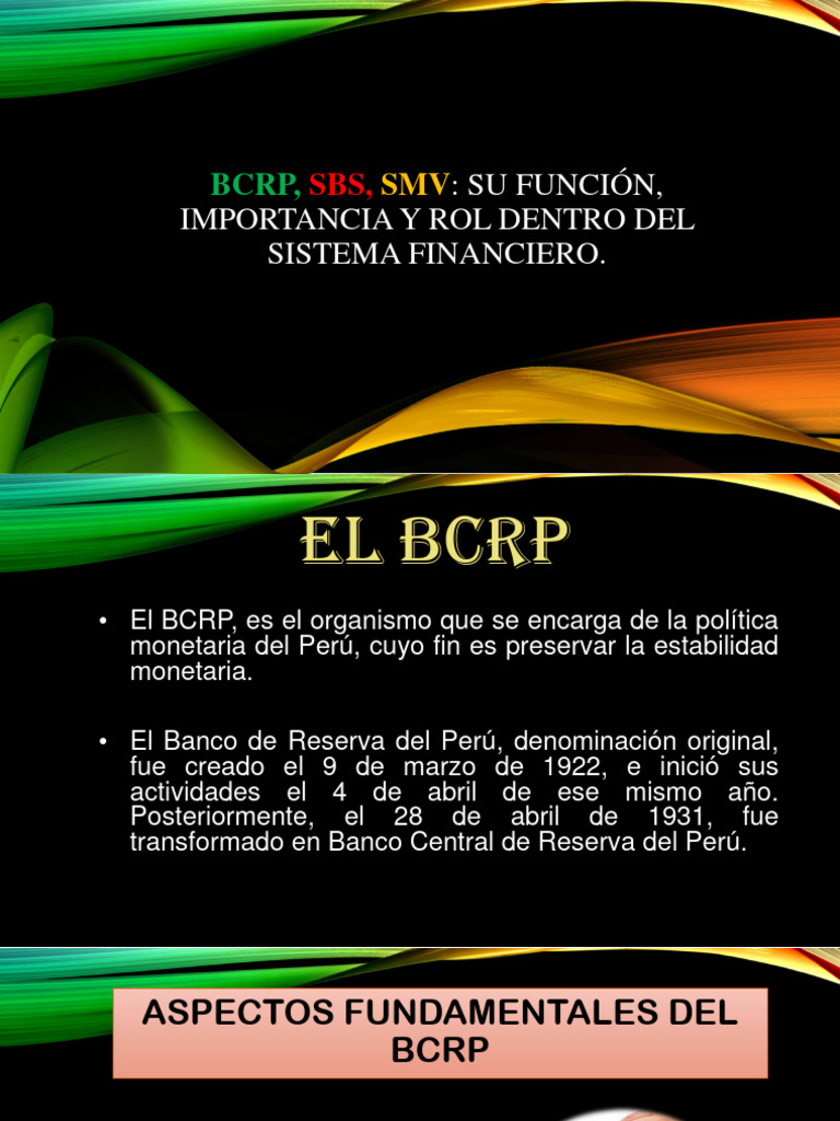 BCRP SBS SMV Su Función Importancia y Rol Dentro Del SF | PDF | Bancos centrales | Economias