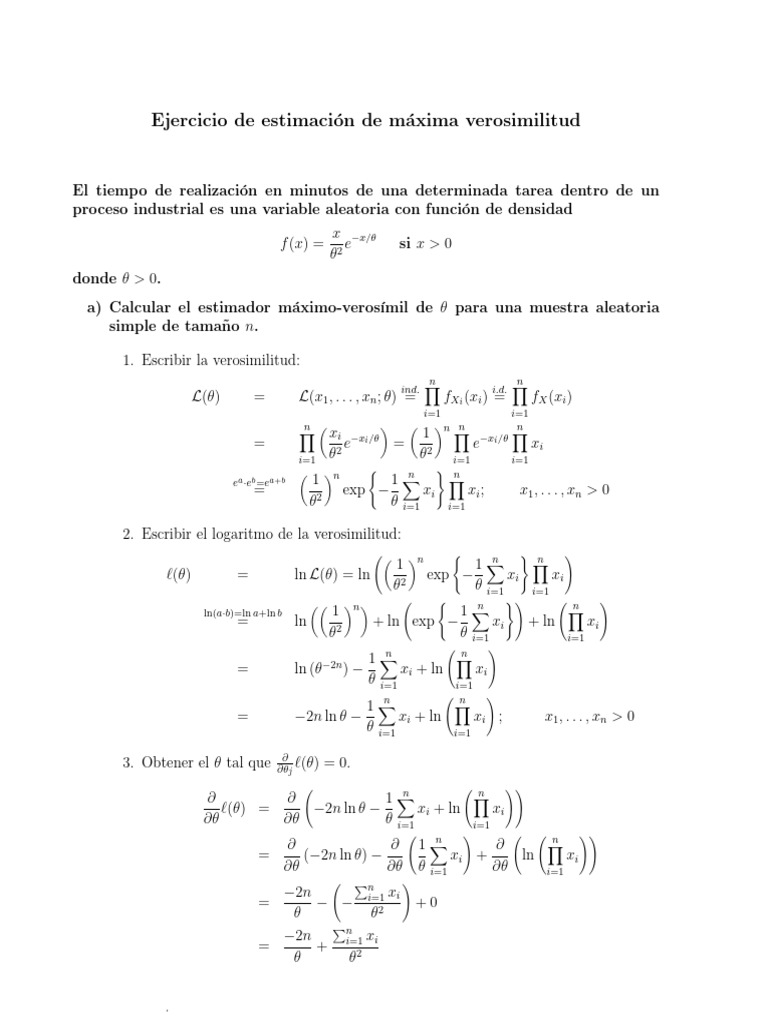 Ejercicio Resuelto de Estimador Máximo Verosímil | PDF | Inferencia ...