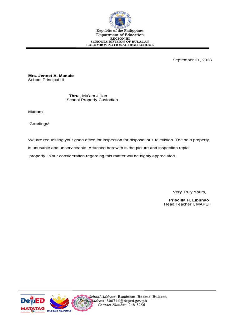 Letter Disposal of Property | PDF