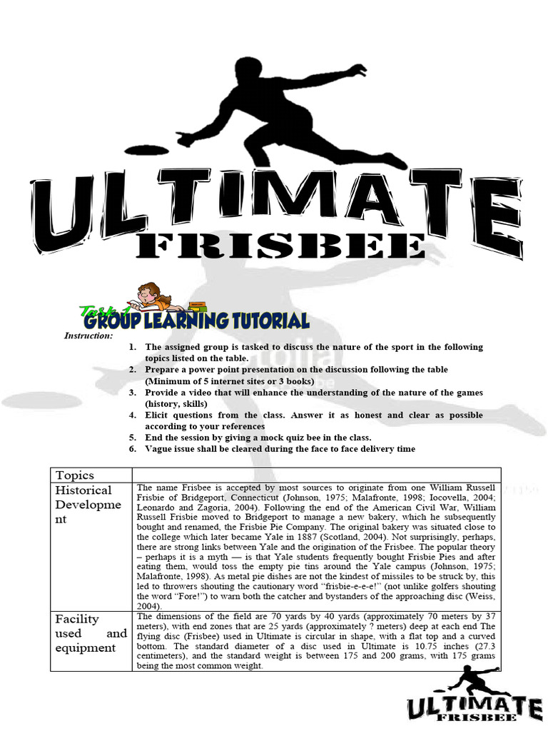 Ultimate Frisbee Task Sheet Students | PDF