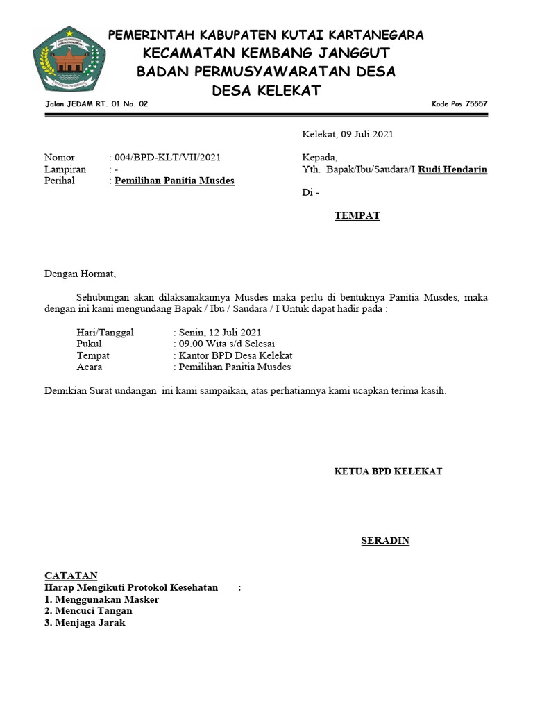 Undangan Musdes Desa Kelekat | PDF