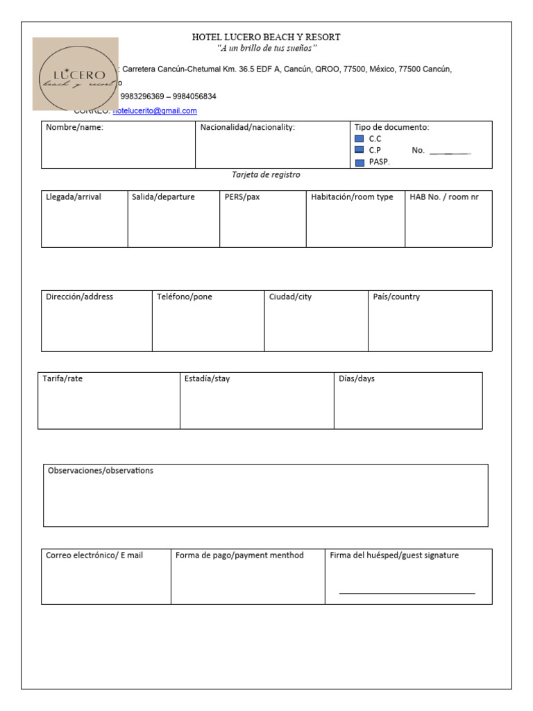 Formatos de Hoteles | PDF | Hotel | Industrias de servicio