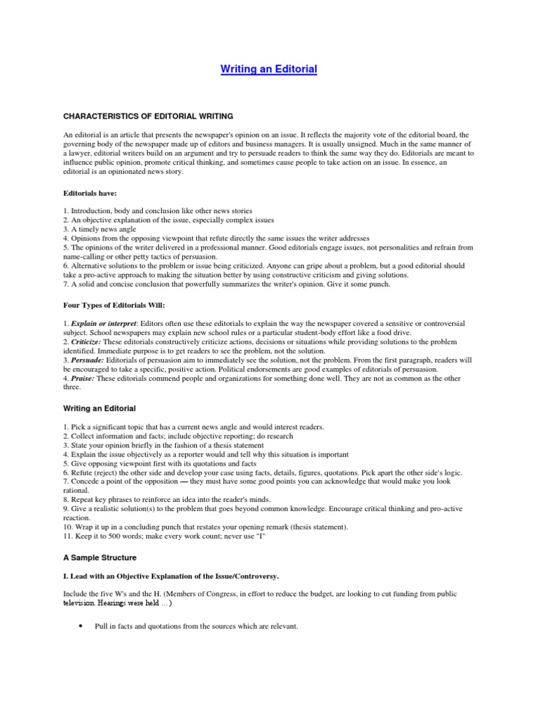 Structure and Tips for Writing Editorials | PDF | Persuasion | News