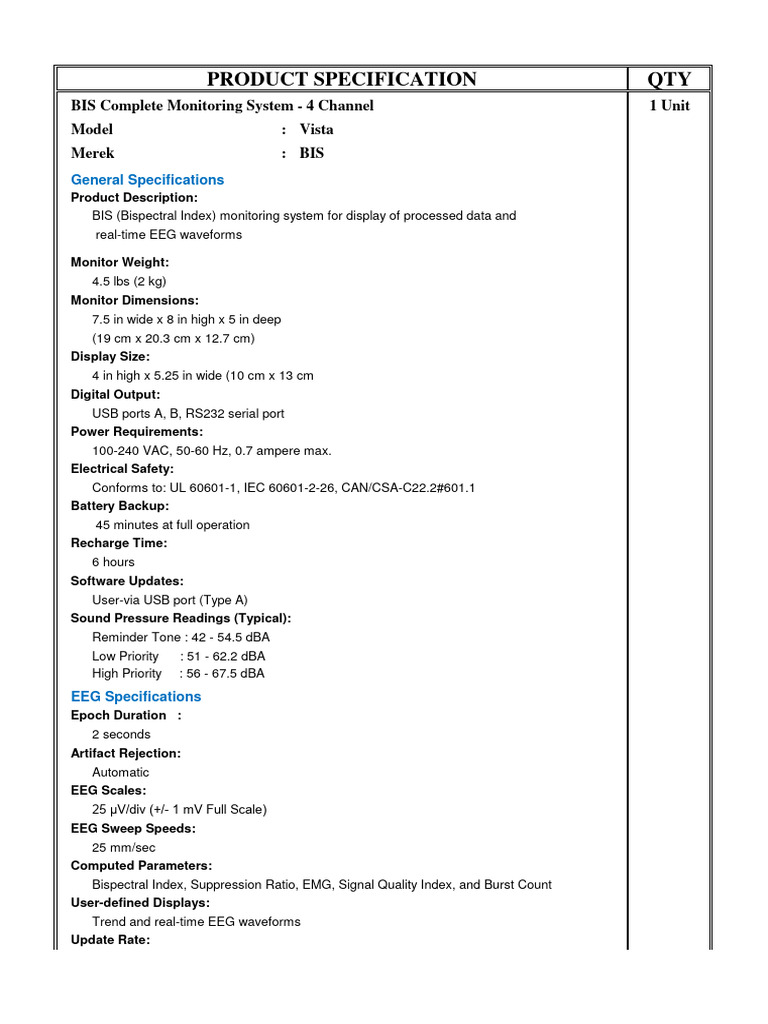 0436 - Specification BIS Complete Monitoring System - 4 Channel | PDF ...