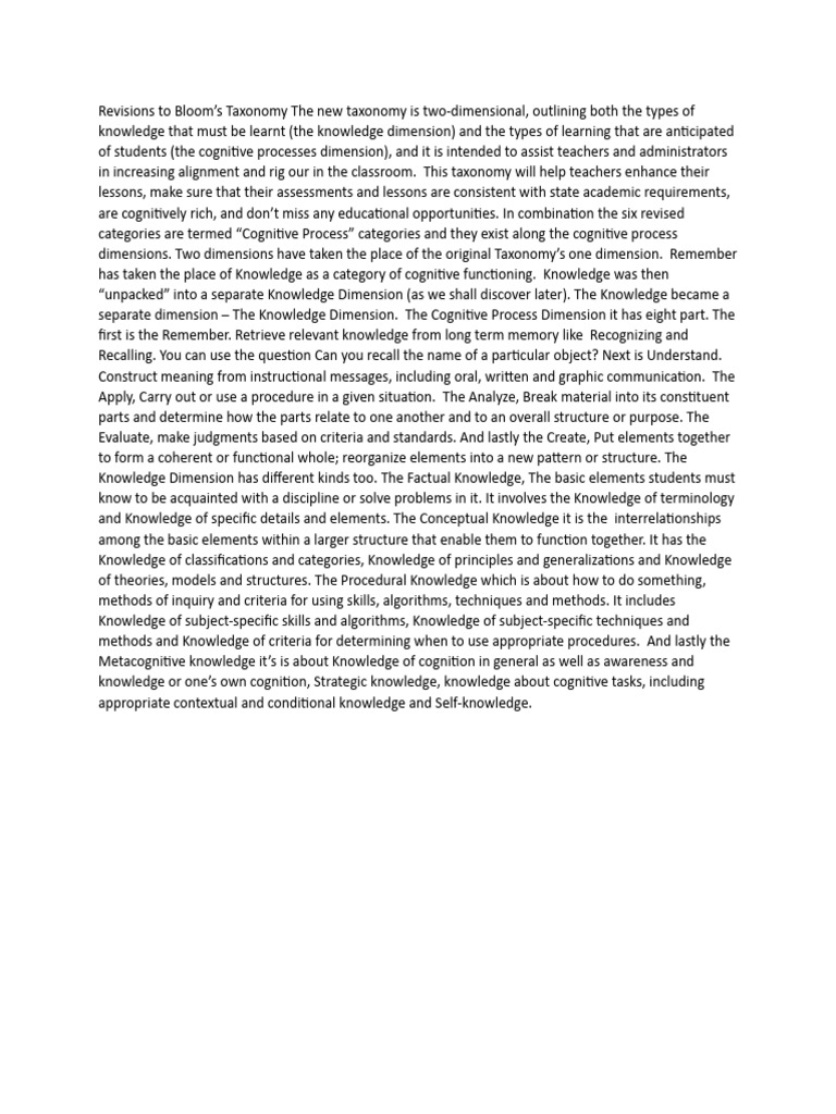Anderson Taxonomy | PDF | Knowledge | Cognition