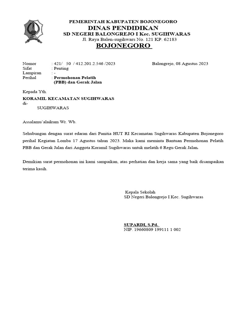 Surat Permohonan Pelatih Drumband | PDF