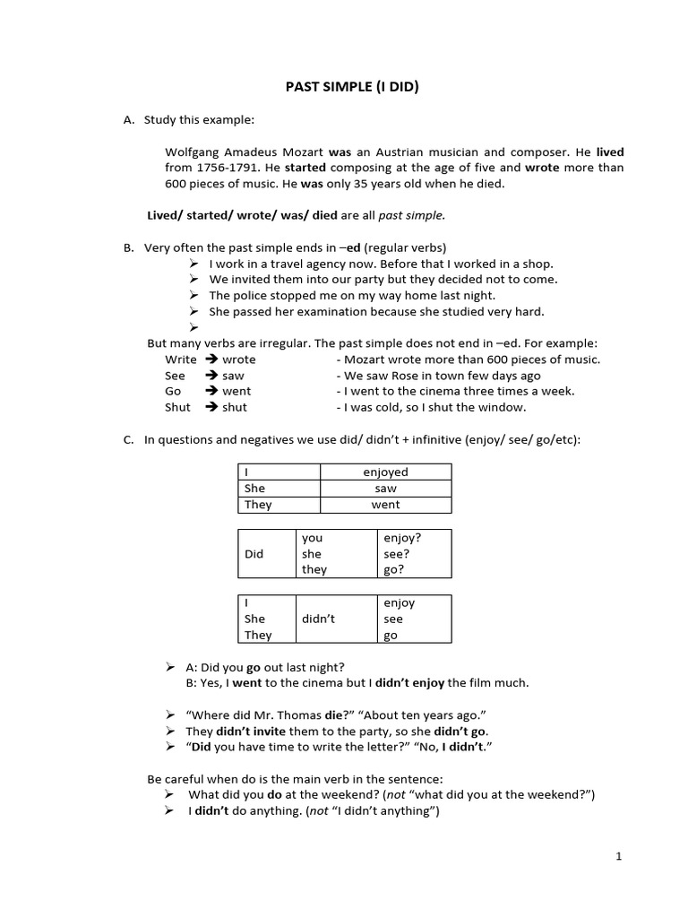 Past Simple - 231003 - 201617 | PDF | Language Arts & Discipline