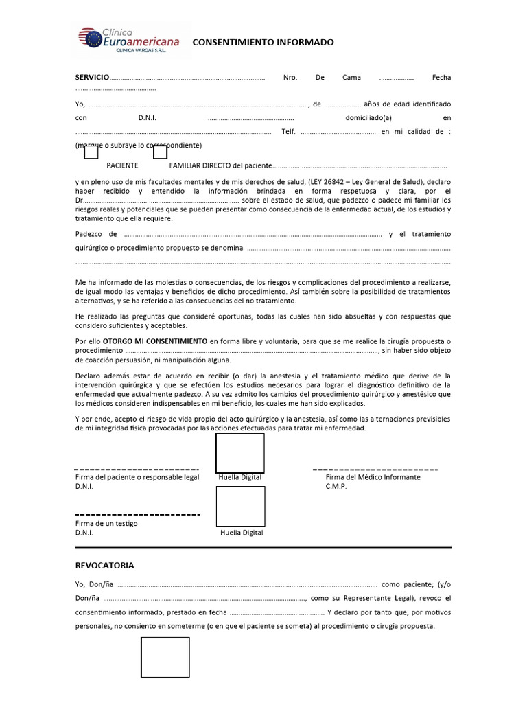 Consentimiento Informado | Descargar gratis PDF | Cirugía ...