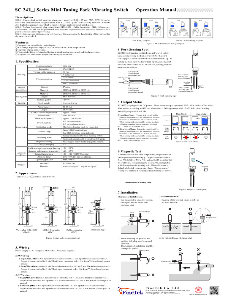Mini Tuning Fork Vibrating Switch Operation Manual | PDF | Electrical ...