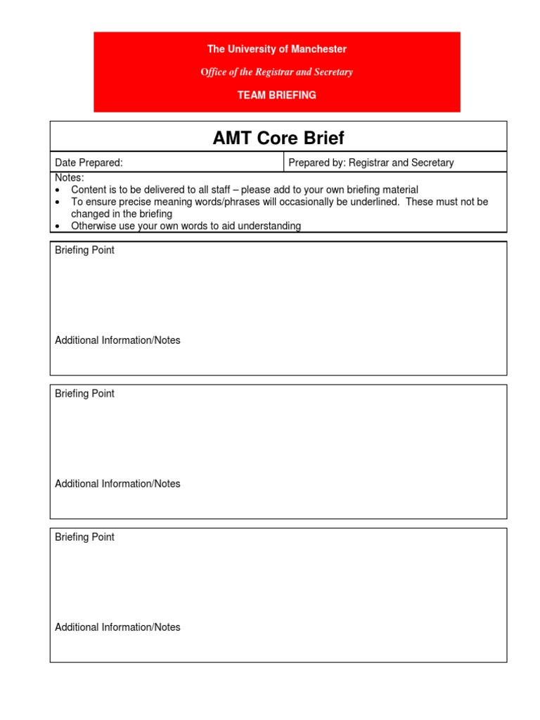 Example Core Brief Template