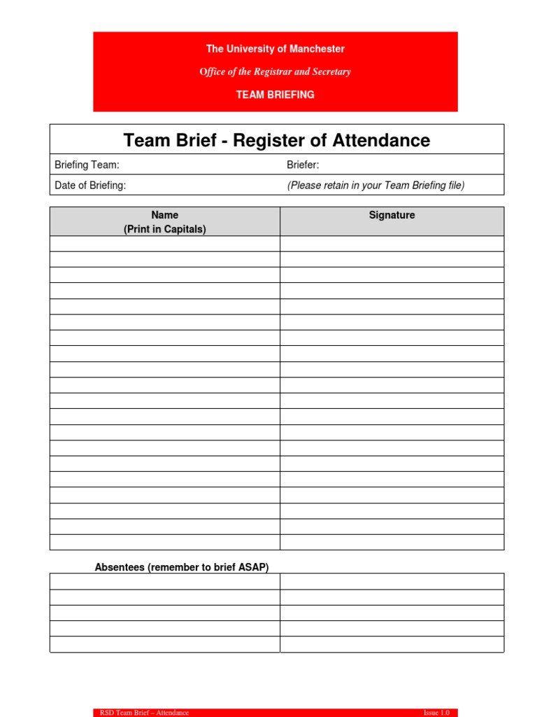 Example Team Brief Attendance | PDF