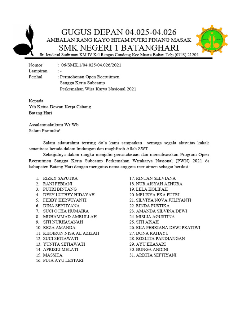 Surat Rekomendasi Gugus Depan 2021 | PDF