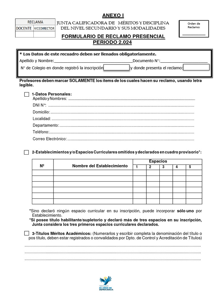 Anexo I - Form. Tacha Sec | PDF