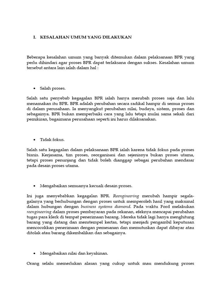Lesson 6 - Kesalahan Umum Yang Dilakukan Bisnis Proses Reengineering | PDF