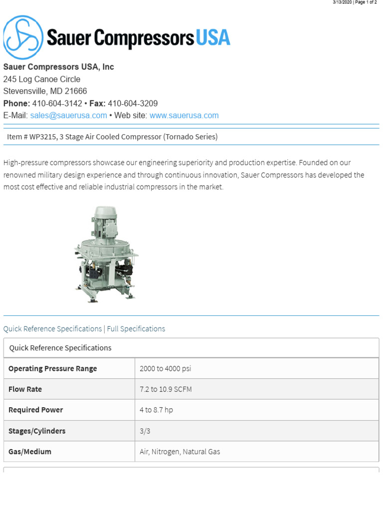 WP3215-3 Stage Air Cooled Compressor (Tornado Series) | PDF