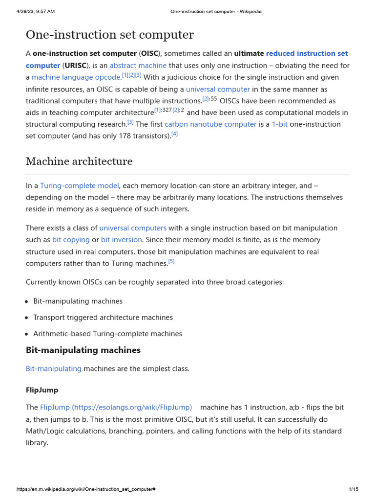 One-Instruction Set Computer - Wikipedia | PDF | Computer Science | Computing