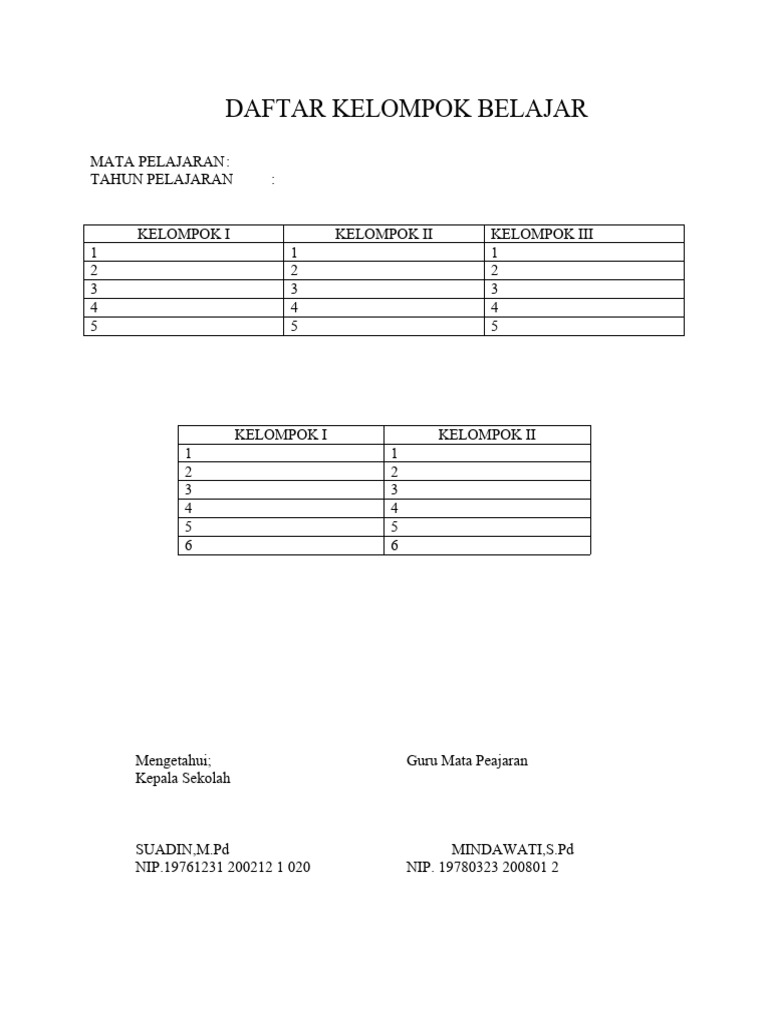 Daftar Kelompok Belajar | PDF