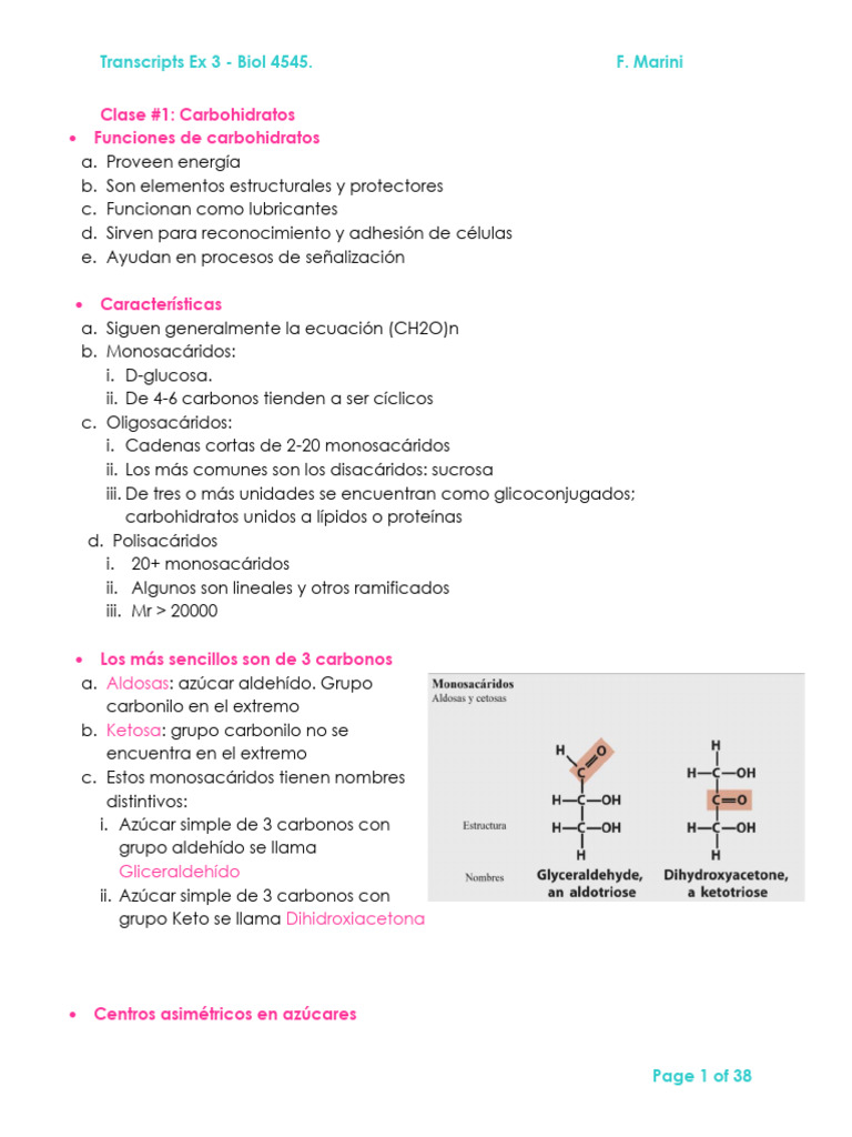 Transcripts Ex3 BIOL4545 UPRRP PDF | PDF | Lípido | Carbohidratos
