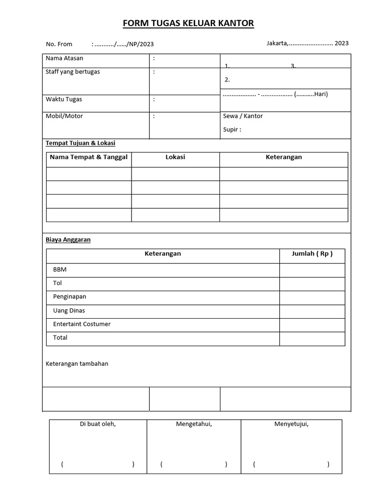 Form Tugas Luar Kantor - Draft | PDF