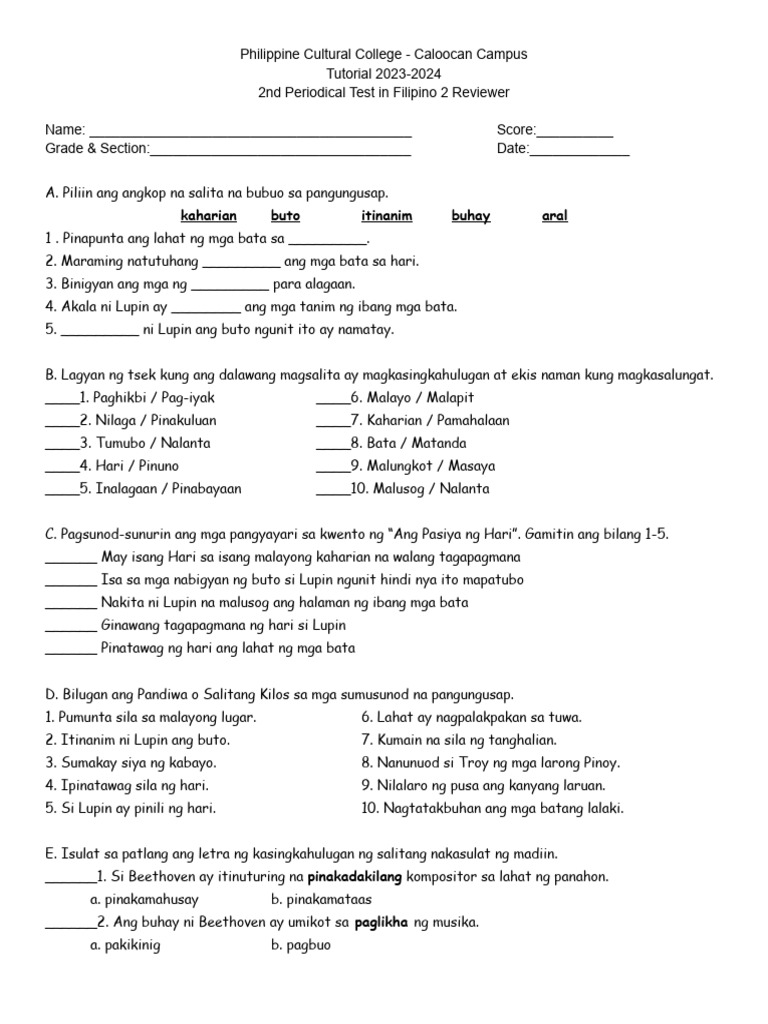 2nd Filipino PT | PDF