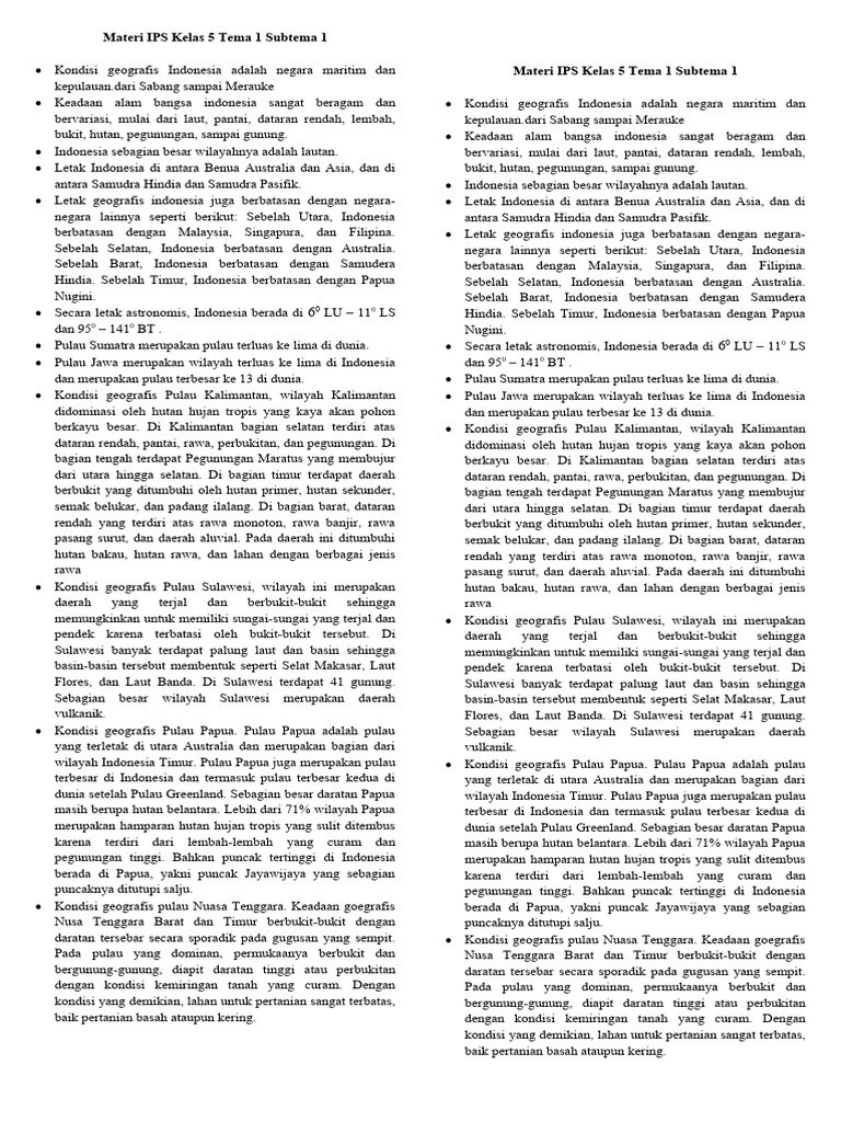 Materi ips Kelas 5 Tema 1 Subtema 1 | PDF