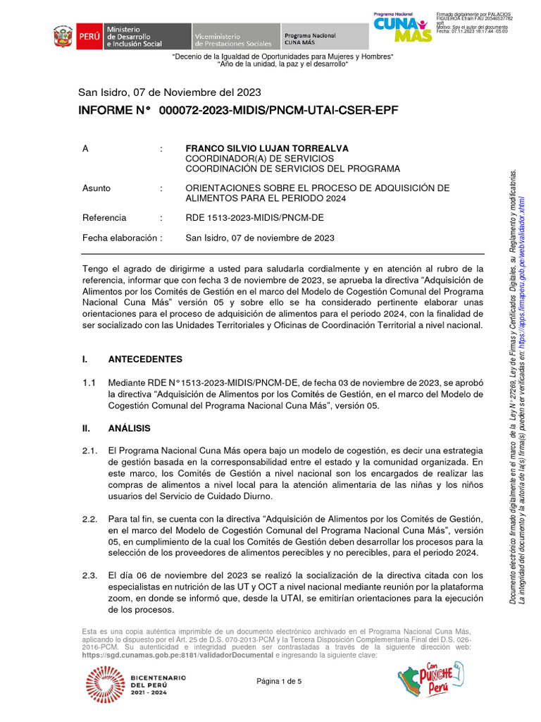 R2149.65979892$INFORME$ 000072-2023-MIDIS!PNCM-UTAI-CSER-EPF$San Isidro$2023$11$07$1 | PDF ...