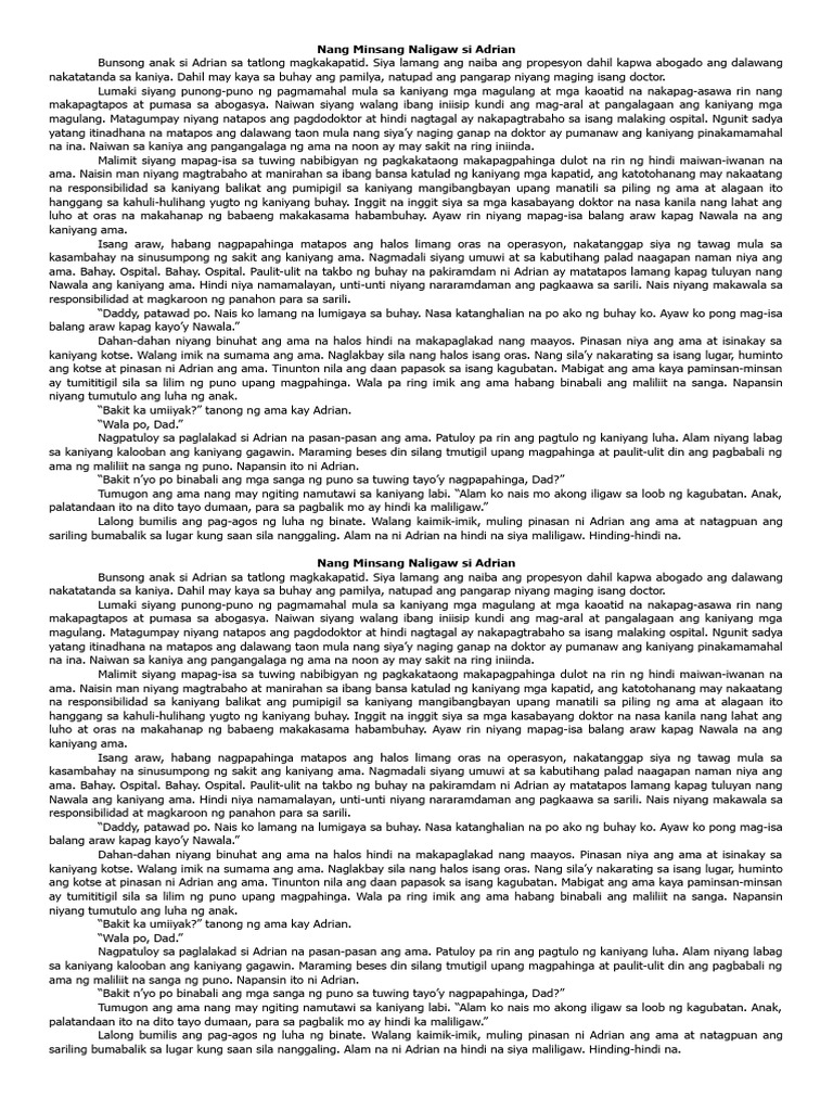 Nang Minsang Naligaw Si Adrian | PDF