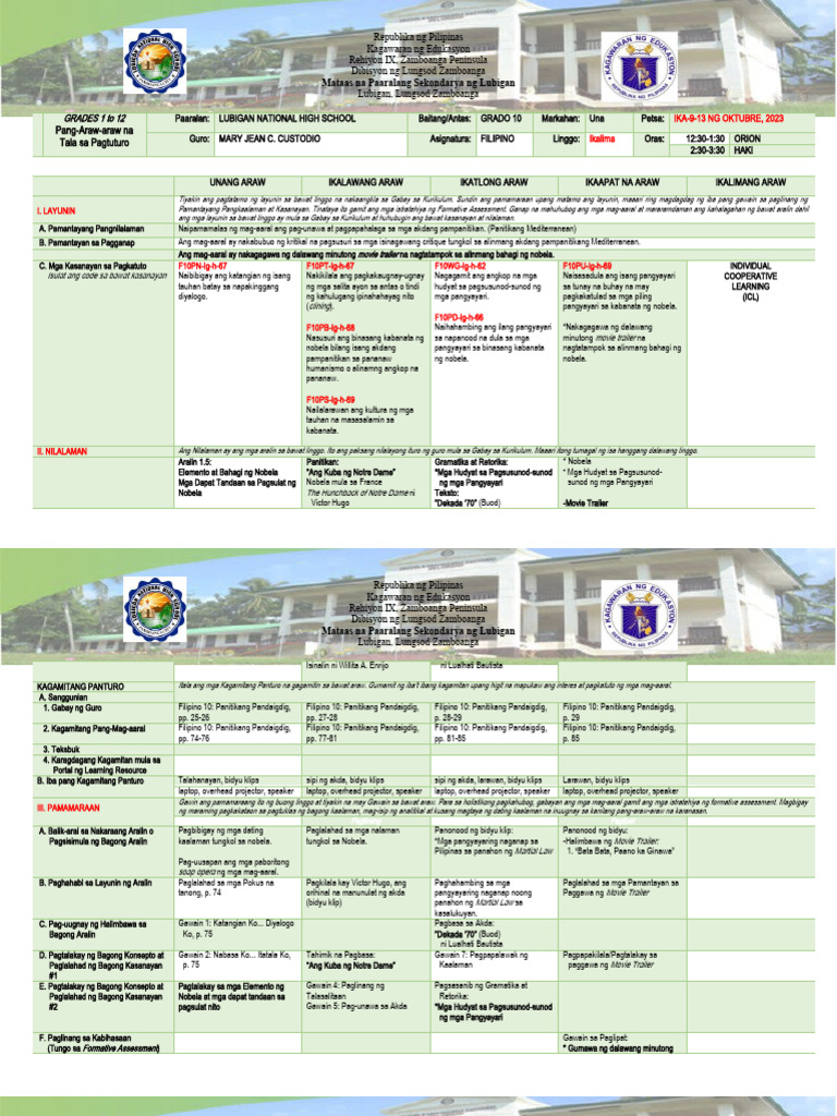 5 DLL IN FILIPINO 10. Aralin 1.5 | PDF