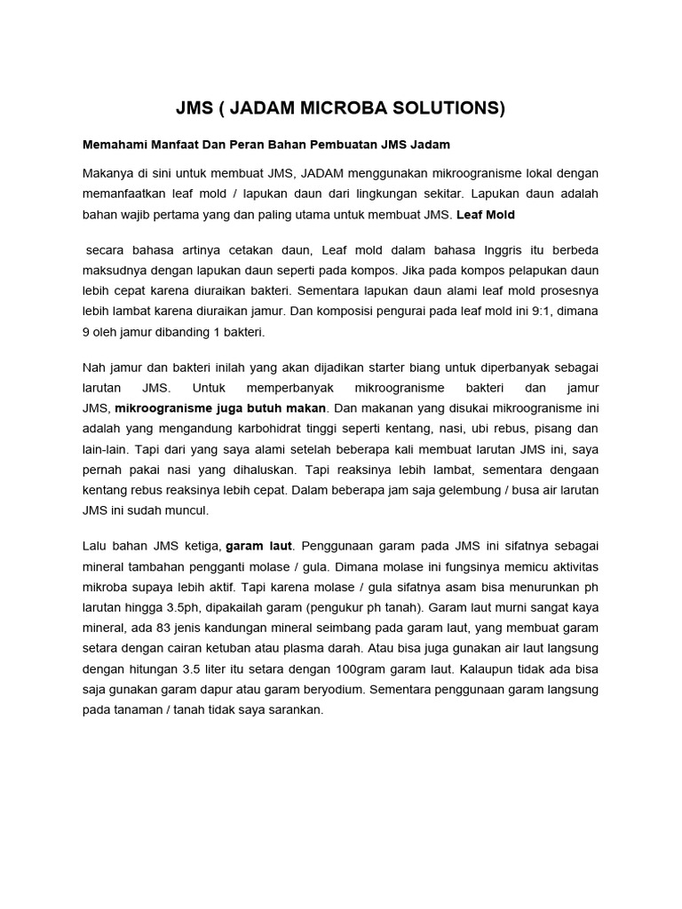Jms (Jadam Microba Solutions) : Memahami Manfaat Dan Peran Bahan ...