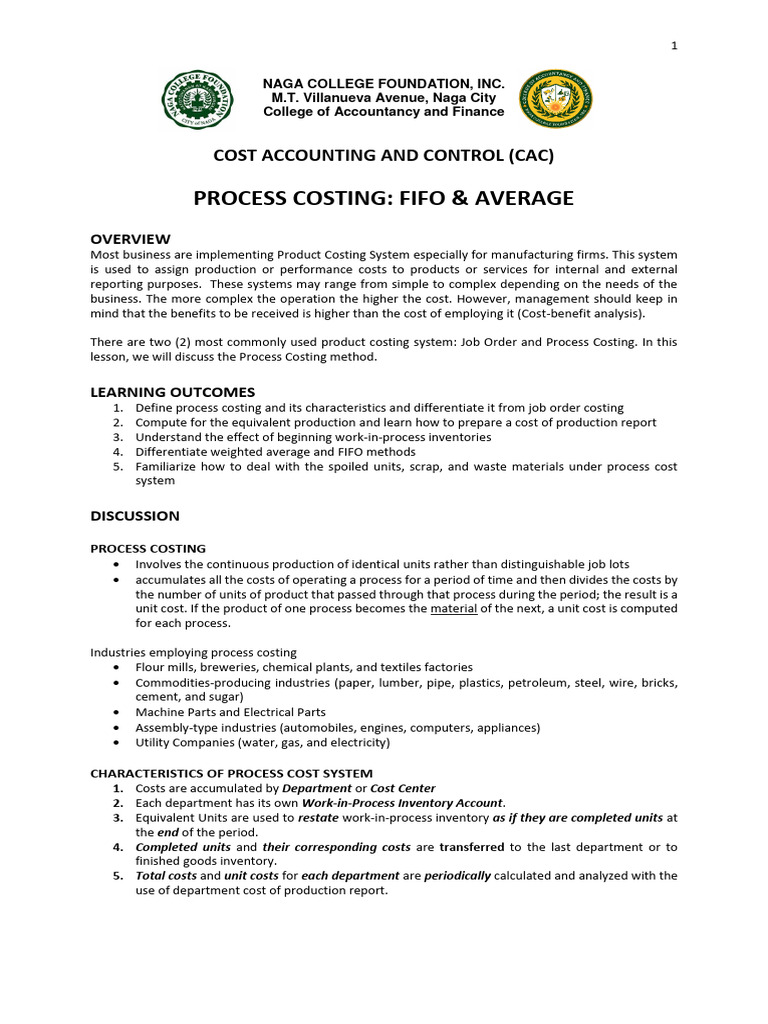 LH - 05 - CAC - Process Costing | PDF | Cost Of Goods Sold | Inventory