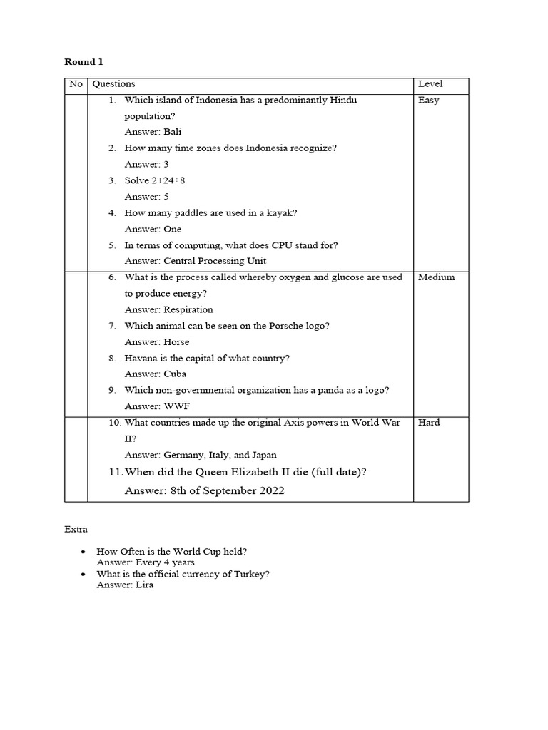 Trivia Questions and Answers Compilation | PDF