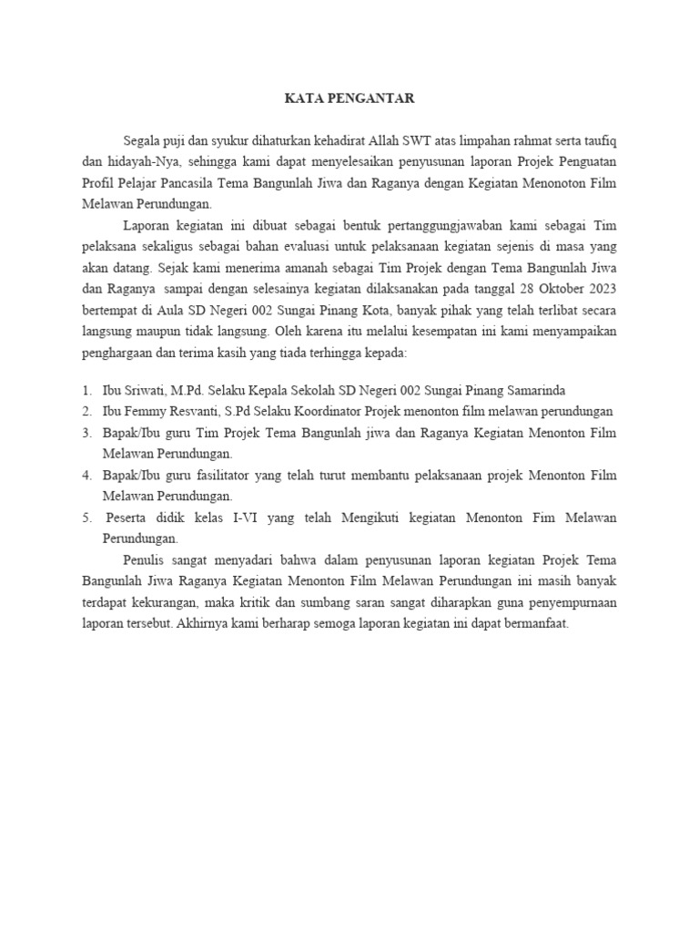 Laporan Kegiatan P5 Melawan Perundungan | PDF | Karier & Perkembangan | Kesehatan Holistik