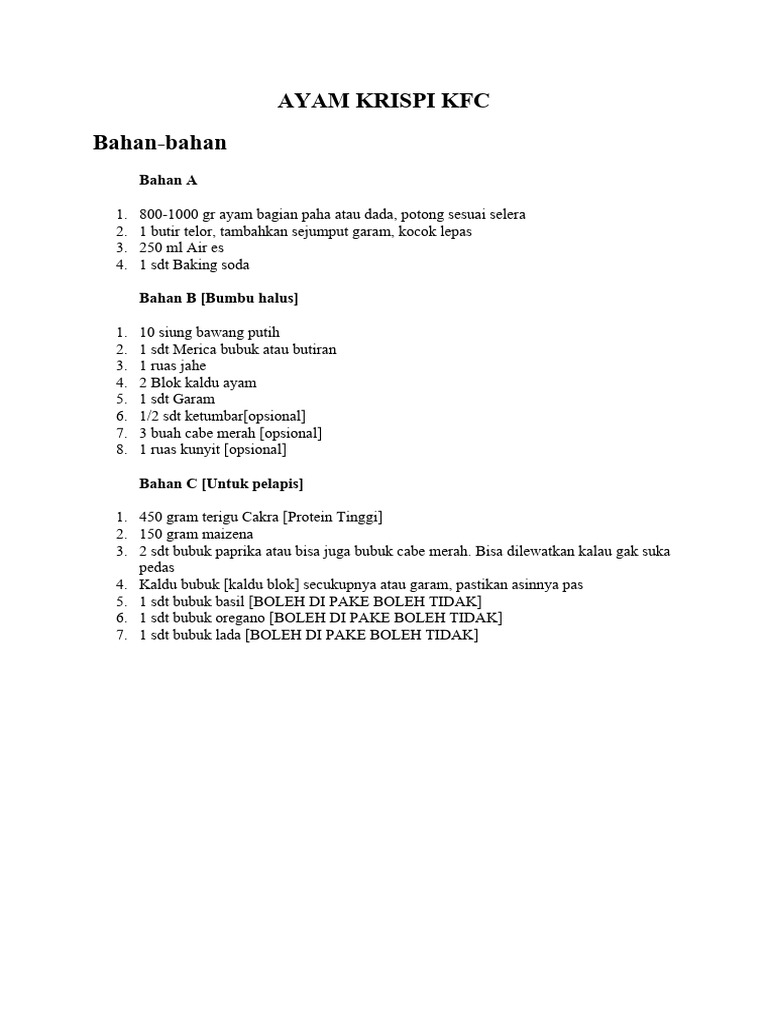 Ayam Krispi KFC | PDF