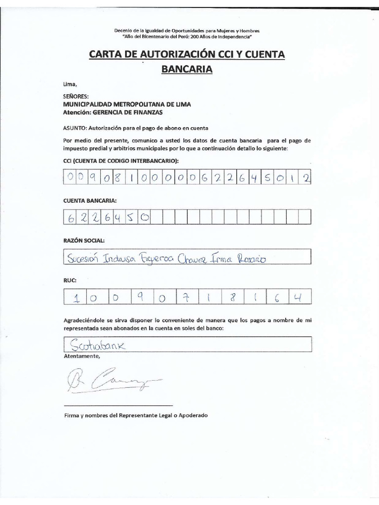 Carta Autorizacion Cci | PDF