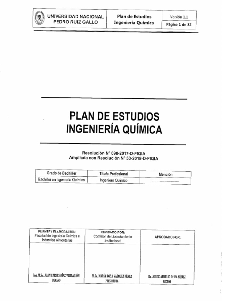 Plan De Estudios Ing Química Uprg Pdf