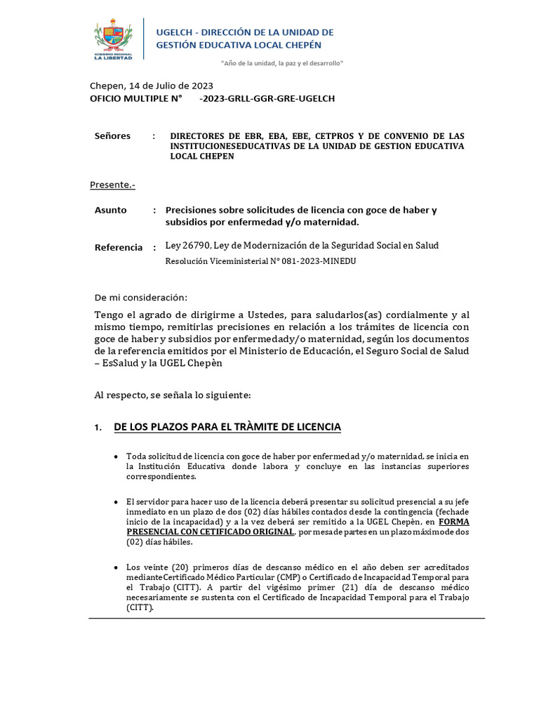 Oficio Multiple r5549 2023 GGR GRE Ugelch | PDF | Finanzas y dinero