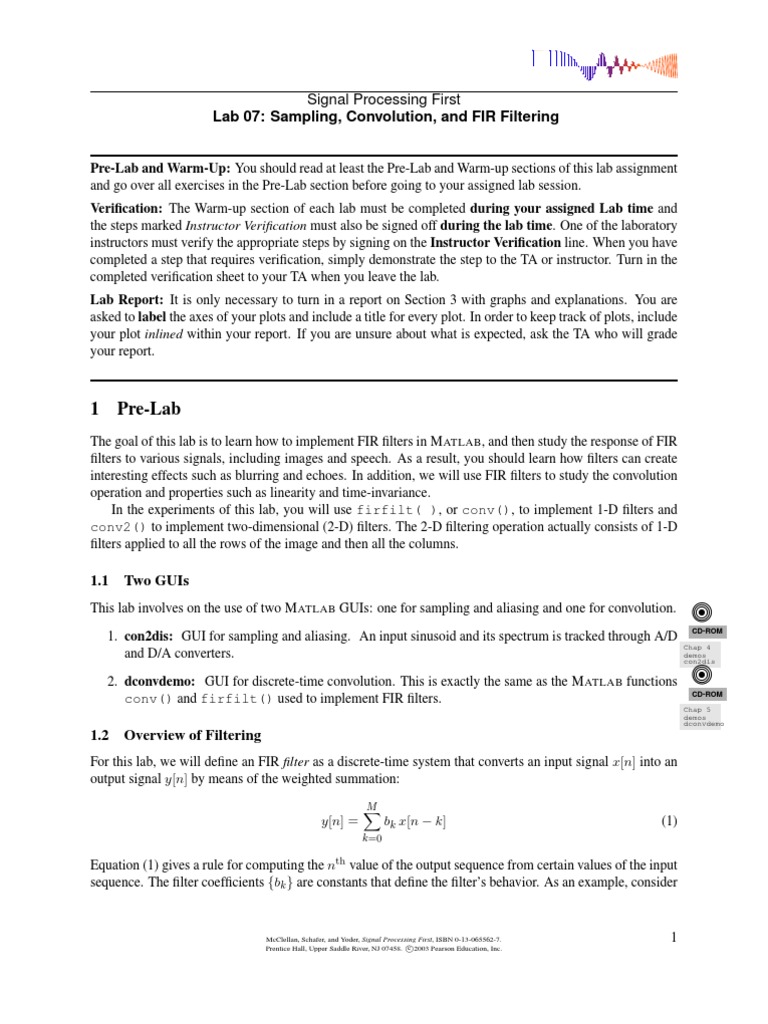 1 Pre-Lab: Lab 07: Sampling, Convolution, and FIR Filtering | PDF | Filter (Signal Processing ...