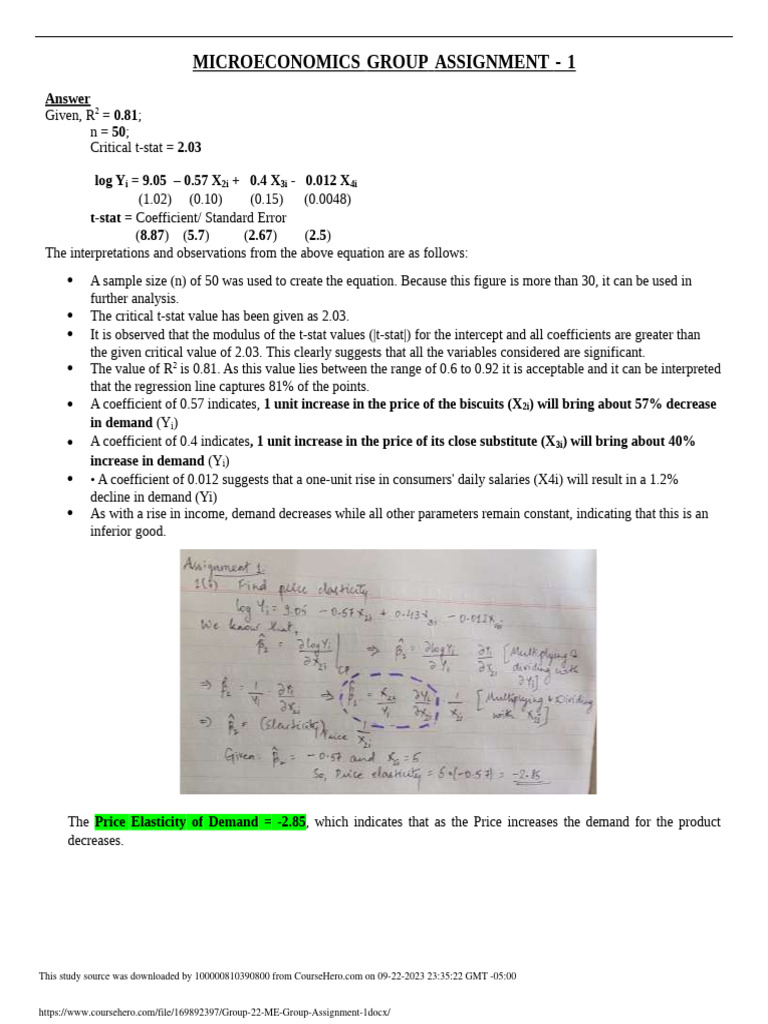 Group 22 ME Group Assignment 1 | PDF | Demand | Regression Analysis