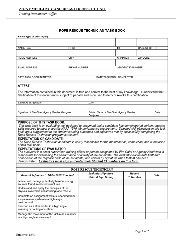 Rope Rescue Technician Task Book | PDF
