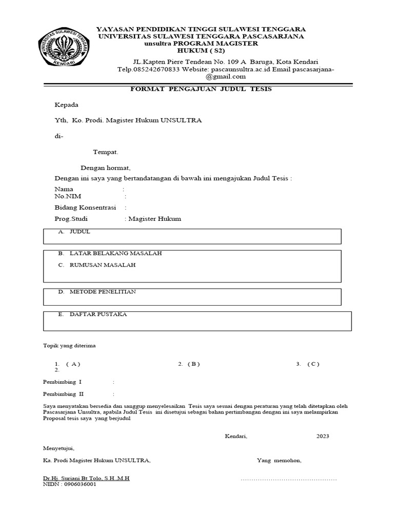 Format Pengajuan Judul 2023 | PDF